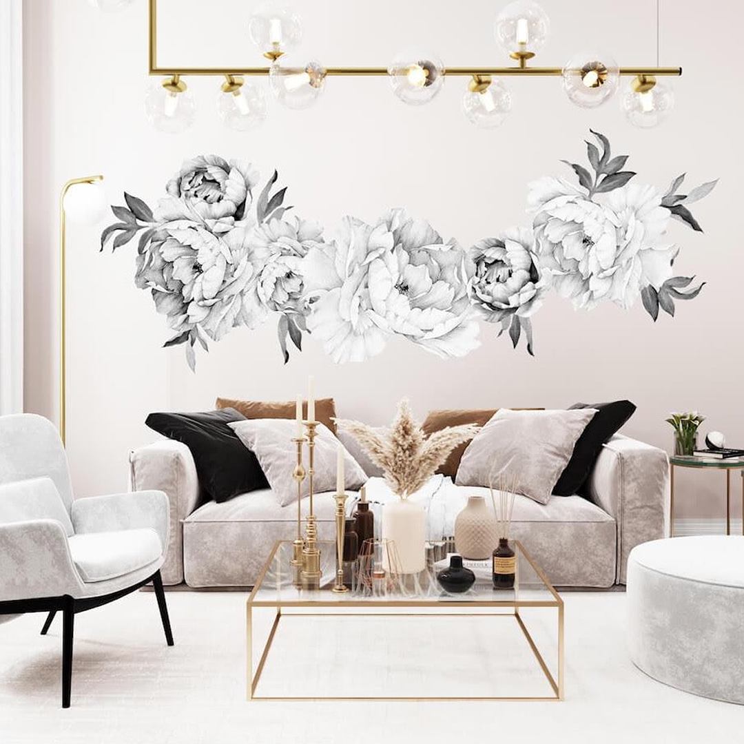 Black and White Peony Wall Sticker | Wallpick
